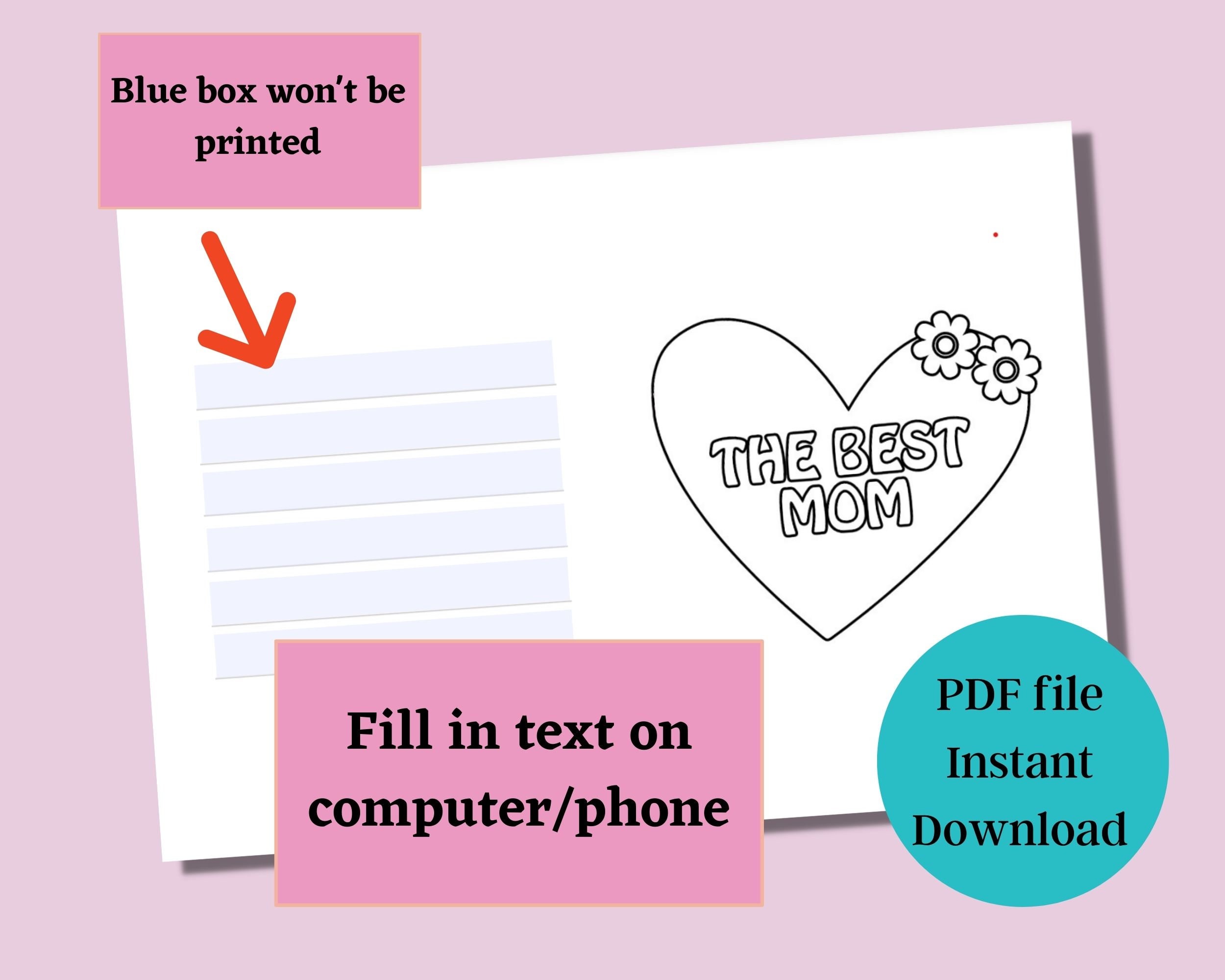 Printable Mother's Day DIY Bundle, Coloring Fillable Card, Handprint or ...