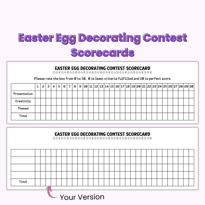 Easter Egg Decorating Contest Scorecard Template Editable, Score Sheet ...