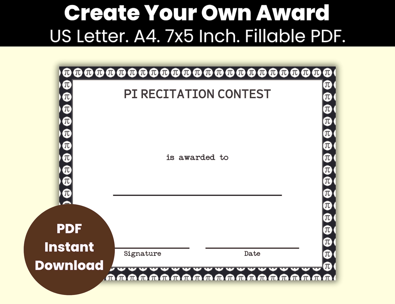 Pi Day Recitation Contest Award Certificates, Pi Day Games, Pi Day ...