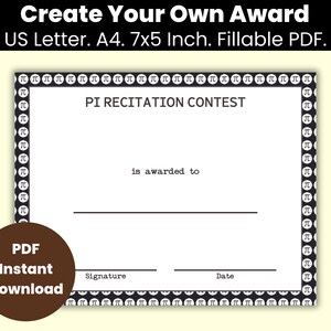 Pi Day Recitation Contest Award Certificates, Pi Day Games, Pi Day ...