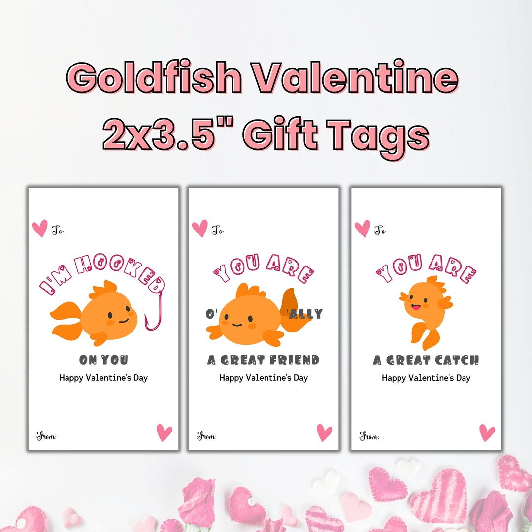 Goldfish Valentine Gift Tags, Class Valentines Treat Bag Tags ...