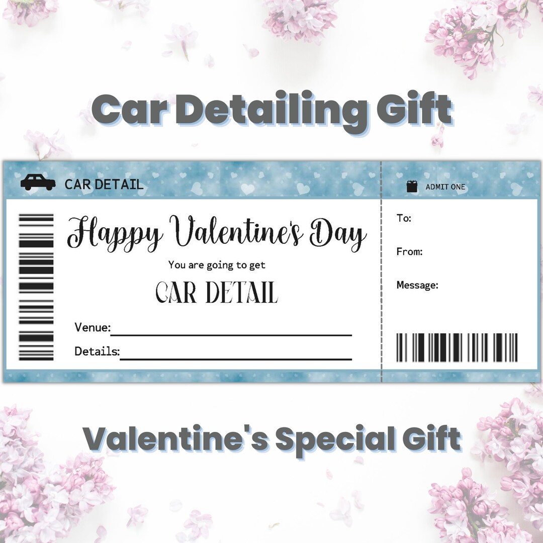 Custom Valentines Car Detail Voucher, Car Detailing Gift Certificate ...