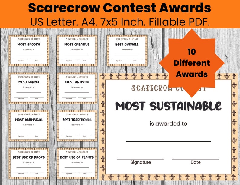 Halloween Editable Scarecrow Contest Award Certificates, Fall Halloween ...