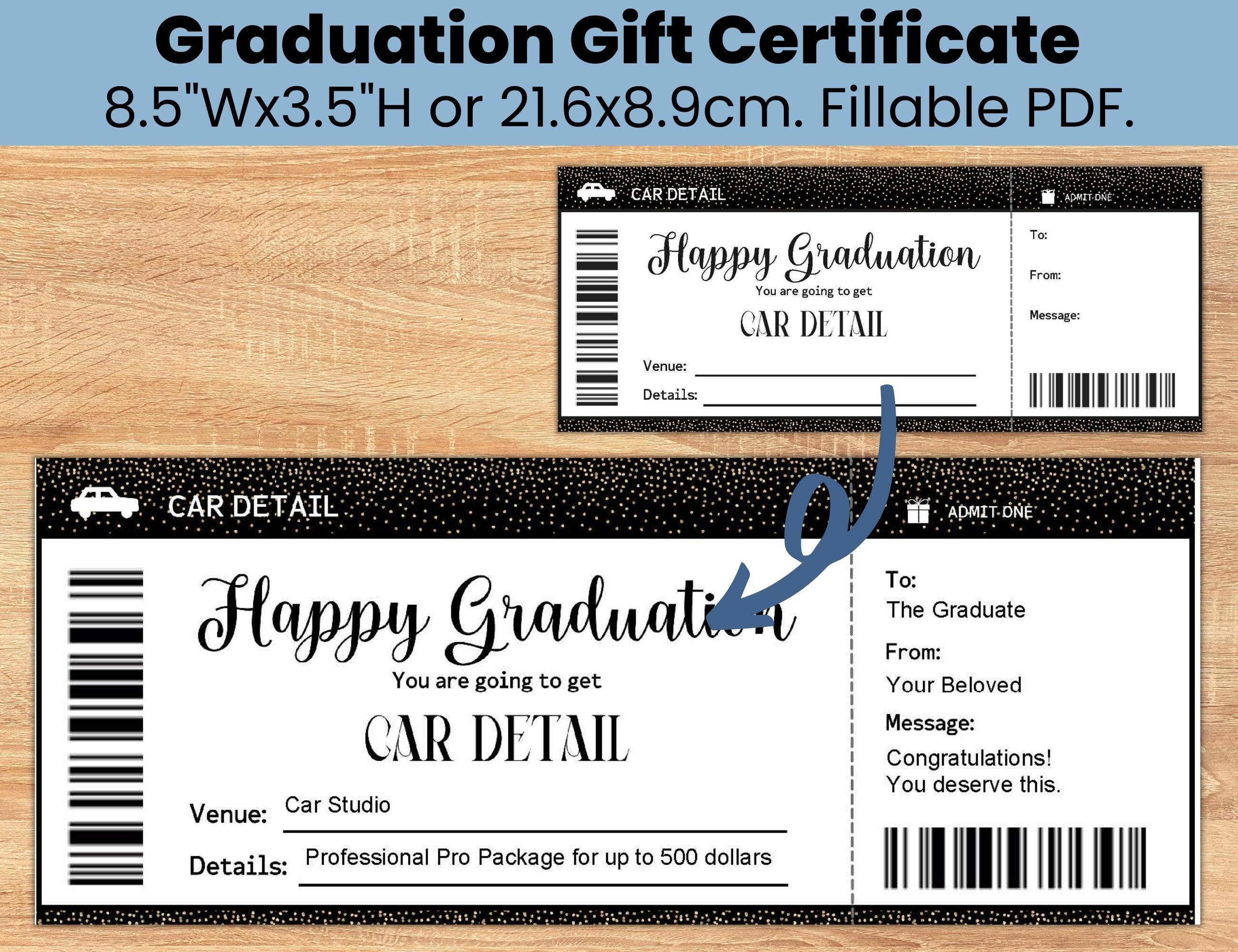Graduation Car Detail Gift Certificate, Car Detailing Gift Card for Car ...