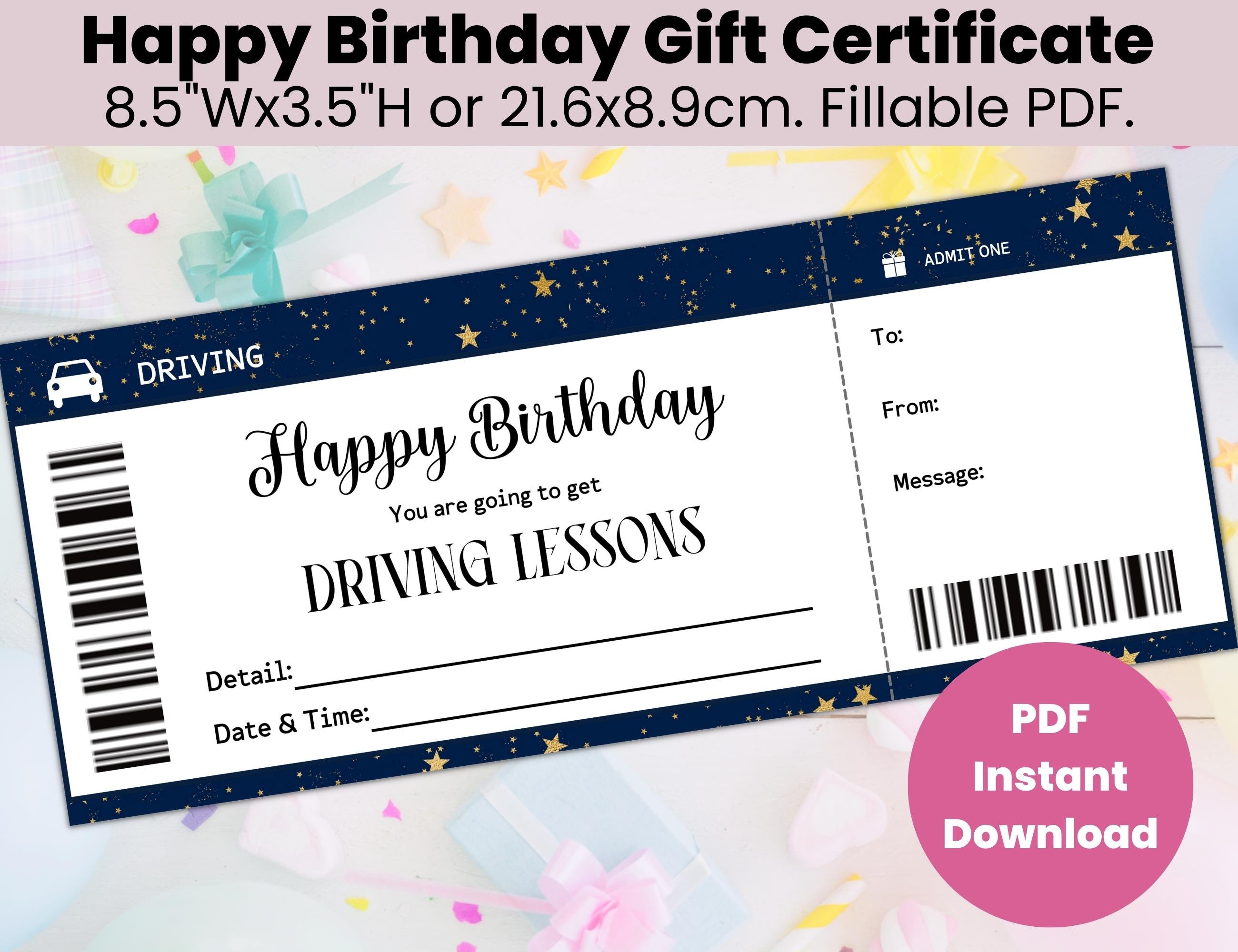 Driving Lessons Gift Voucher, Driving Test Gift Coupon Template, Custom ...