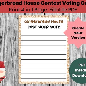 Gingerbread House Contest Voting Cards, Vote Cards, Editable Ballot ...
