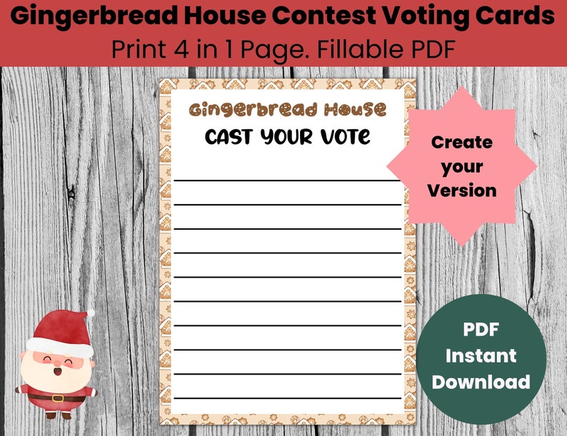 Gingerbread House Contest Voting Cards, Vote Cards, Editable Ballot ...