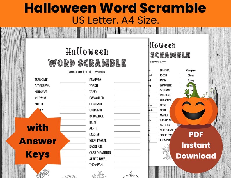 Printable Halloween Word Scramble, Halloween Party Game, Halloween ...
