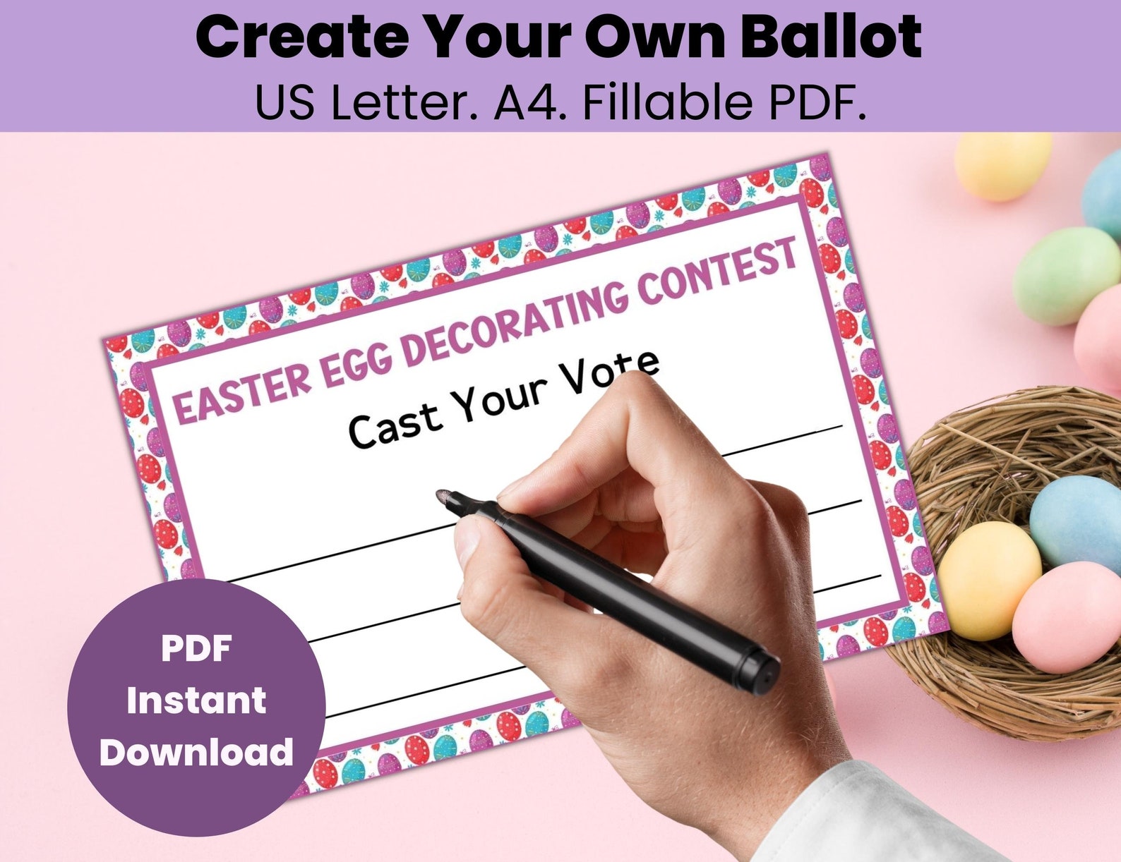 Easter Egg Decorating Contest Winner Award Certificates and Voting ...
