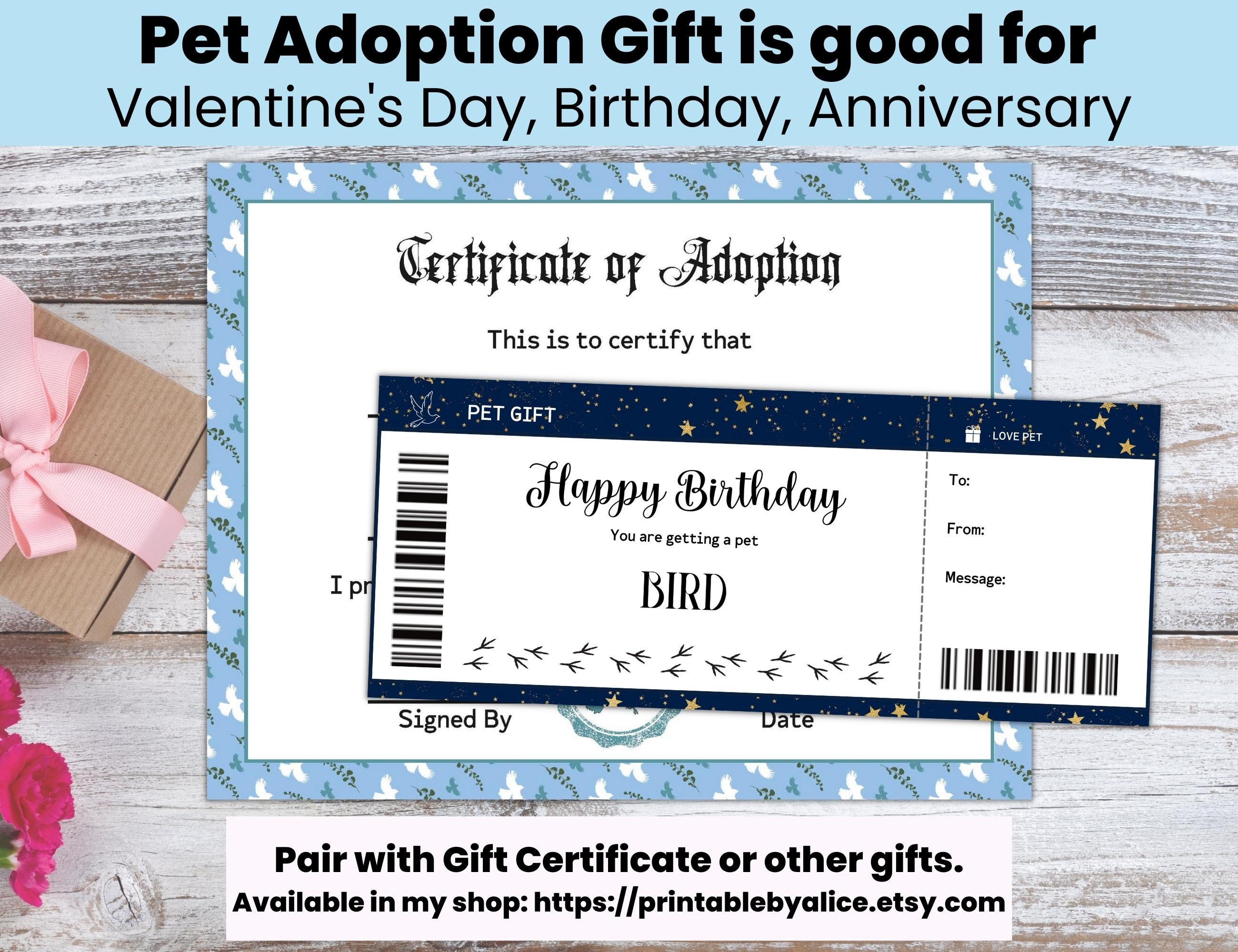Pet Bird Adoption Certificate, Custom Editable Certificate Template for ...