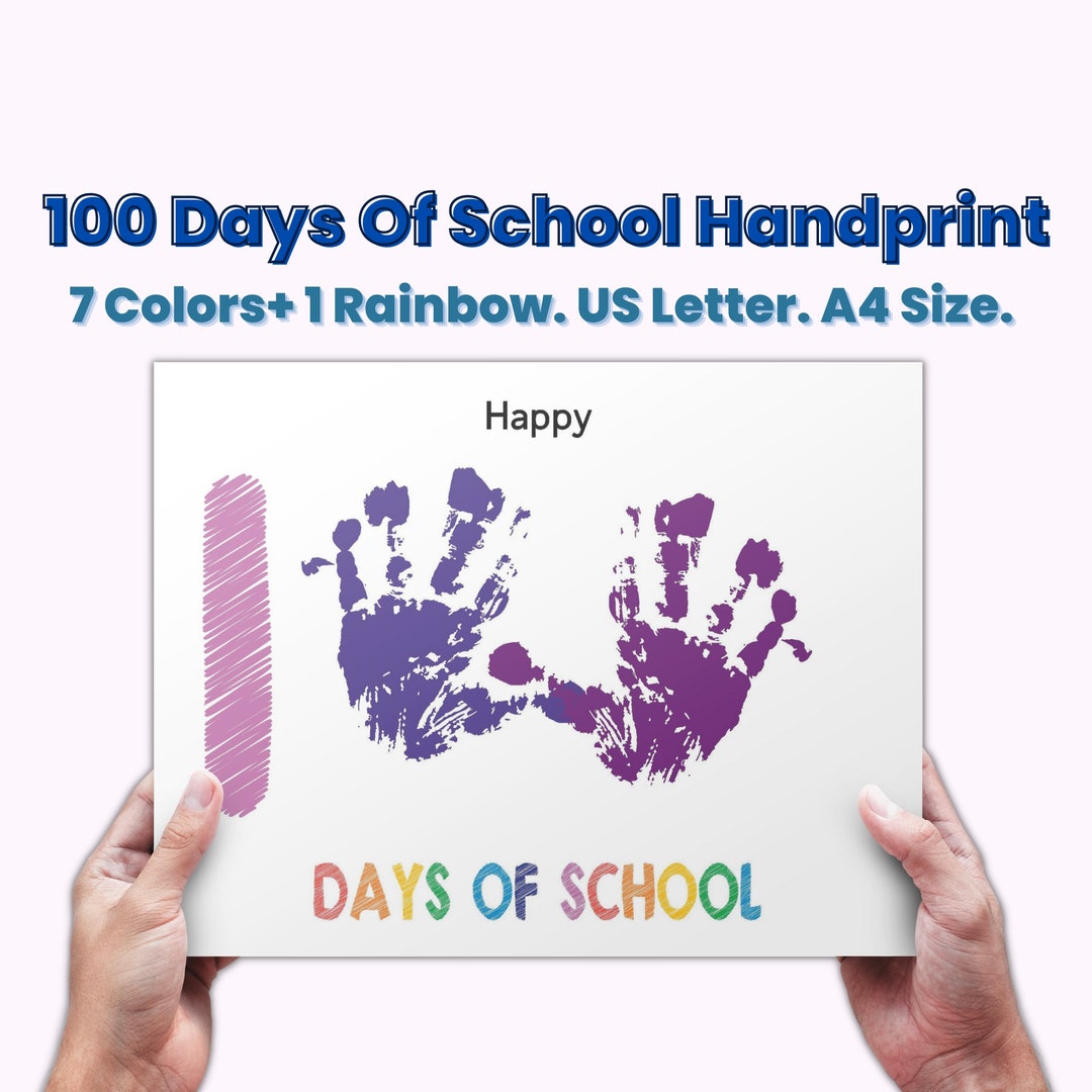 Happy 100 Days of School Handprint Printable, 100th Day of School ...