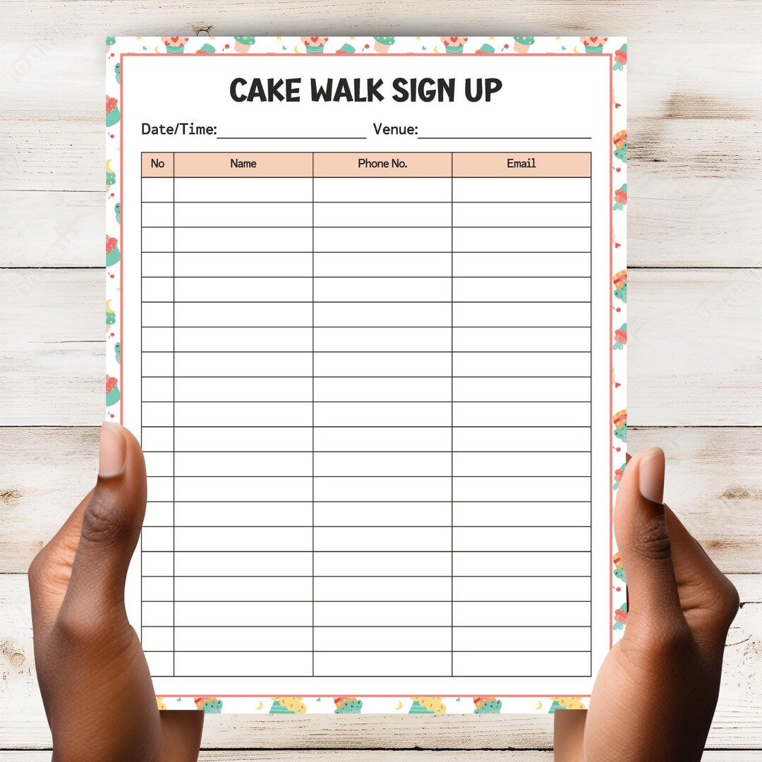 Cake Walk Sign up Sheet Template, Community Event, Fundraising Ideas ...