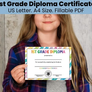 First Grade Diploma Certificate Template, Custom Printable 1st Grade ...