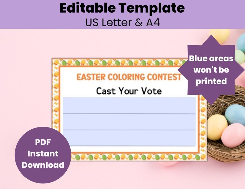 Printable Easter Coloring Contest Voting Cards, Ballot Template ...