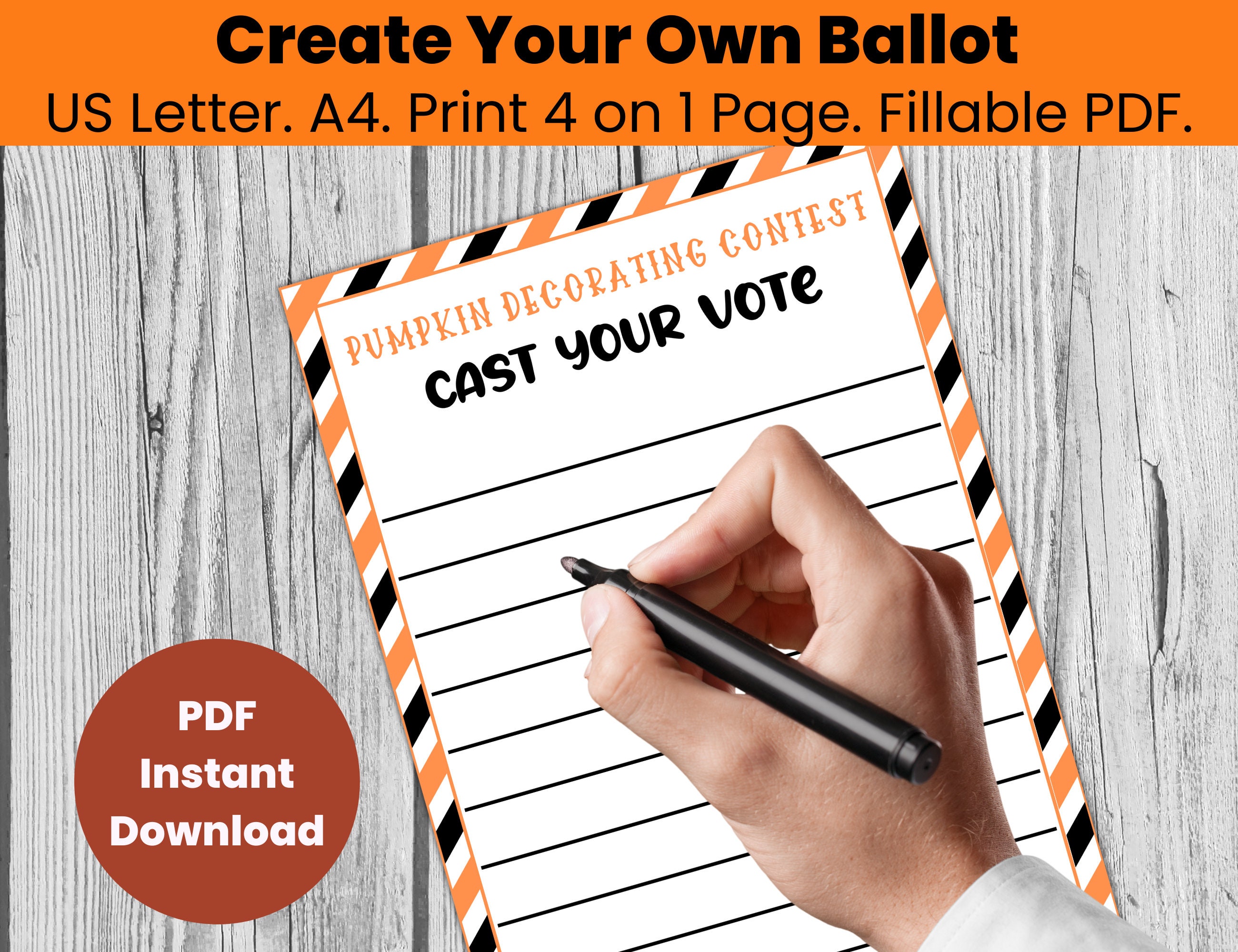 Halloween Pumpkin Decorating Contest Voting Card, Halloween Ballot ...