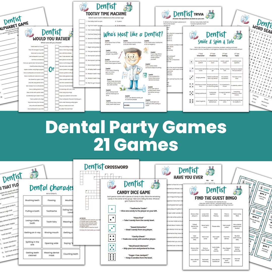 Dental Party Games Bundle, Dental Office, Dental School Party Theme ...