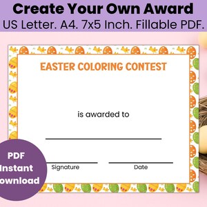 Printable Easter Coloring Contest Winner Award Certificates and Voting ...