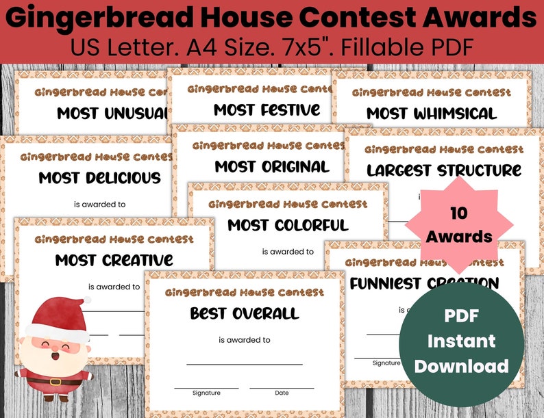 Gingerbread House Contest Awards, Award Certificates Editable Template ...