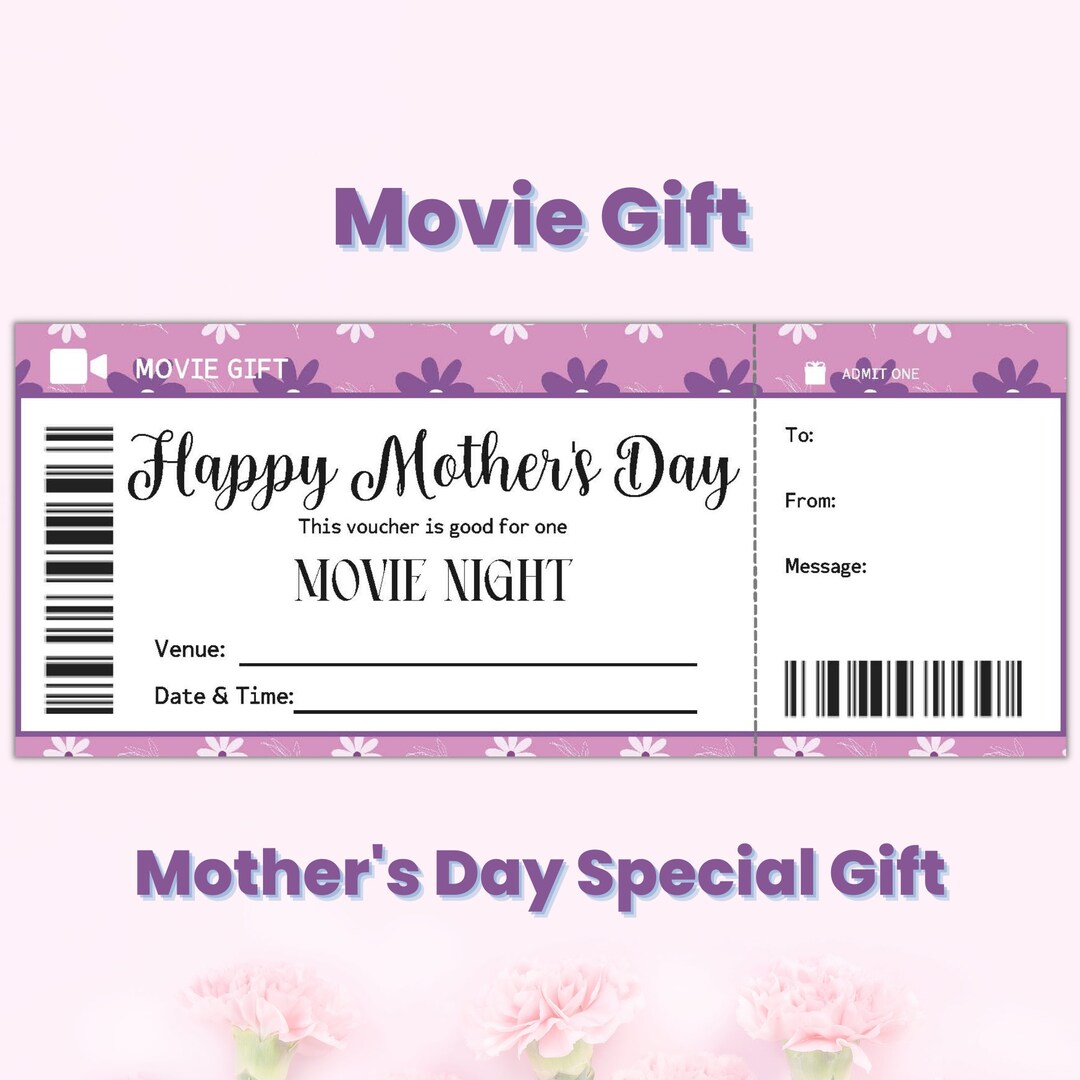 Personalized Mothers Day Movie Night Ticket Gift Certificate, Movie ...