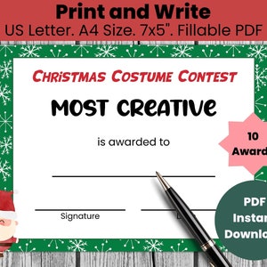 Christmas Costume Contest Awards Certificate Template Editable, Ugly ...