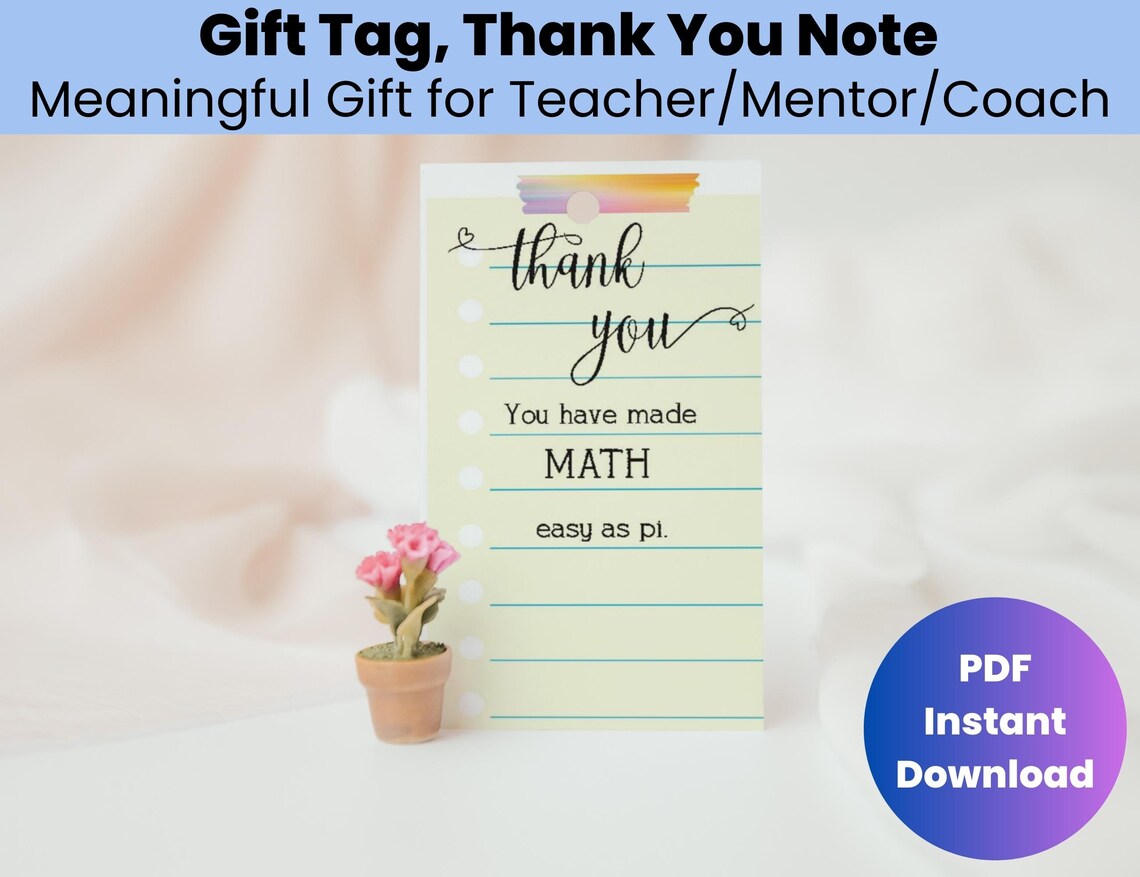 Math Teacher Appreciation Gift Tags Printable, Thank You Appreciation ...