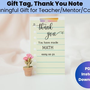 Math Teacher Appreciation Gift Tags Printable, Thank You Appreciation ...