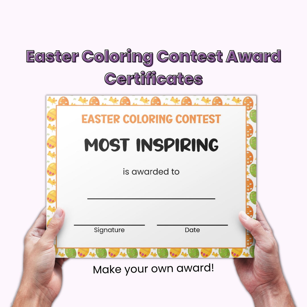 Printable Easter Coloring Contest Award Certificates, Easter ...