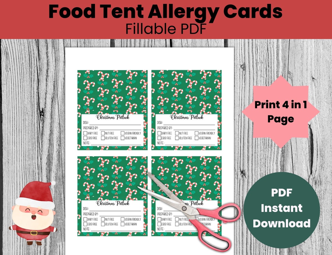Christmas Potluck Food Tent Card, Potluck Food Allergy Card, Holiday ...
