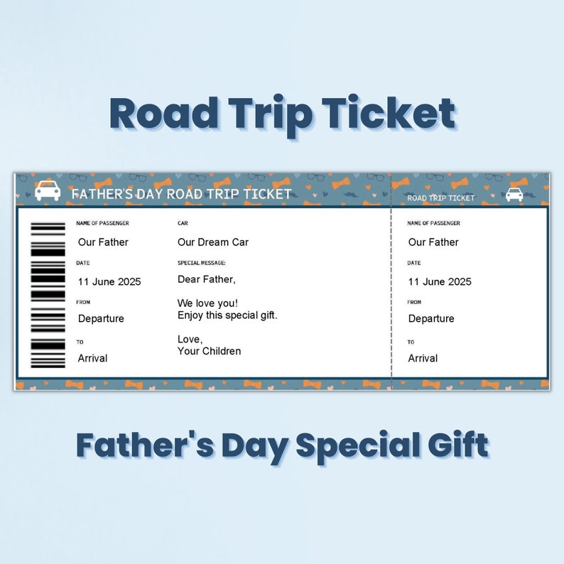 Father's Day Road Trip Ticket Gift Coupon Template, Road Trip Voucher ...