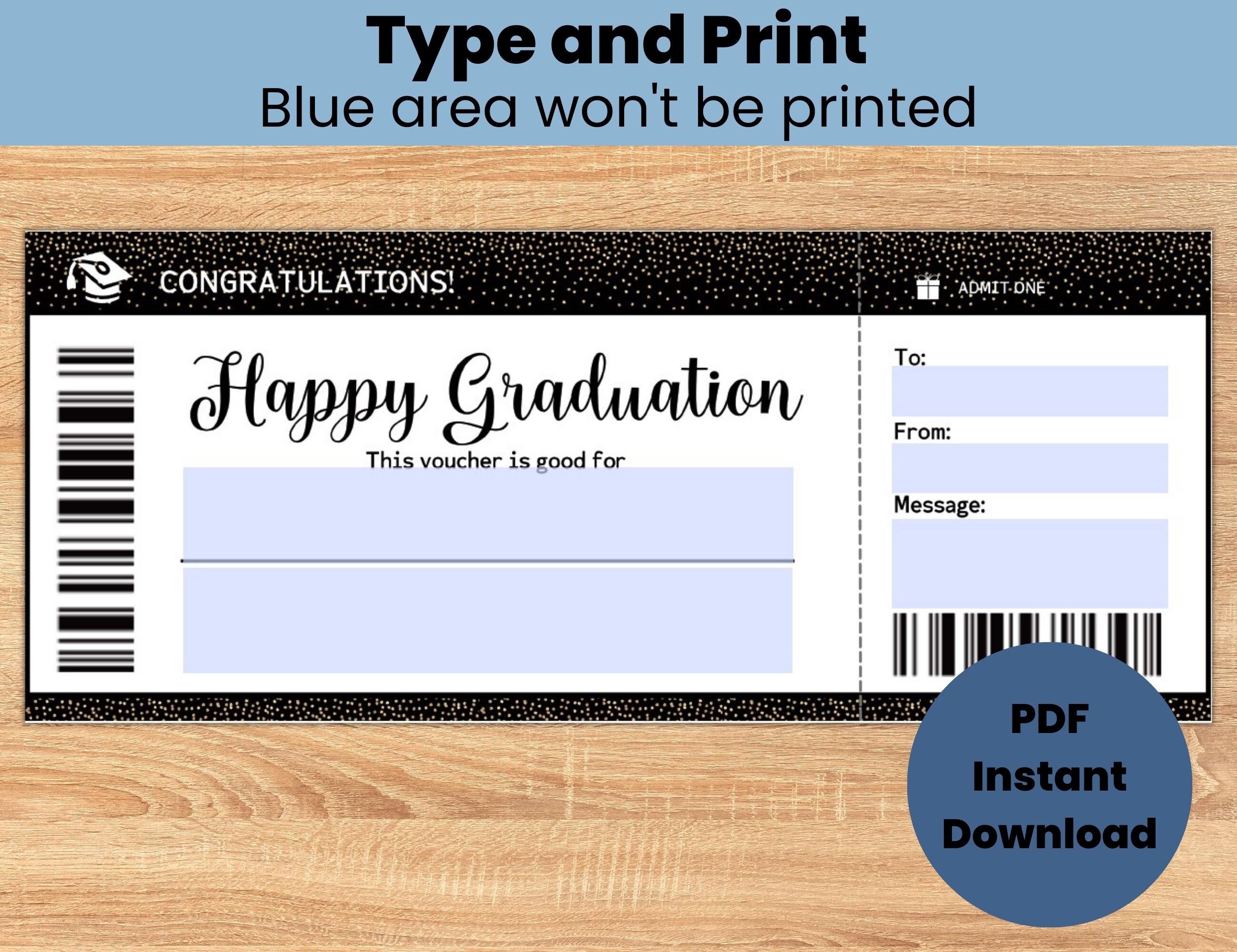Custom Graduation Gift Certificate Template Editable, Congratulations ...
