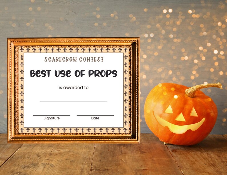 Halloween Editable Scarecrow Contest Award Certificates, Fall Halloween ...