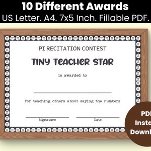 Pi Day Recitation Contest Award Certificates, Pi Day Games, Pi Day ...