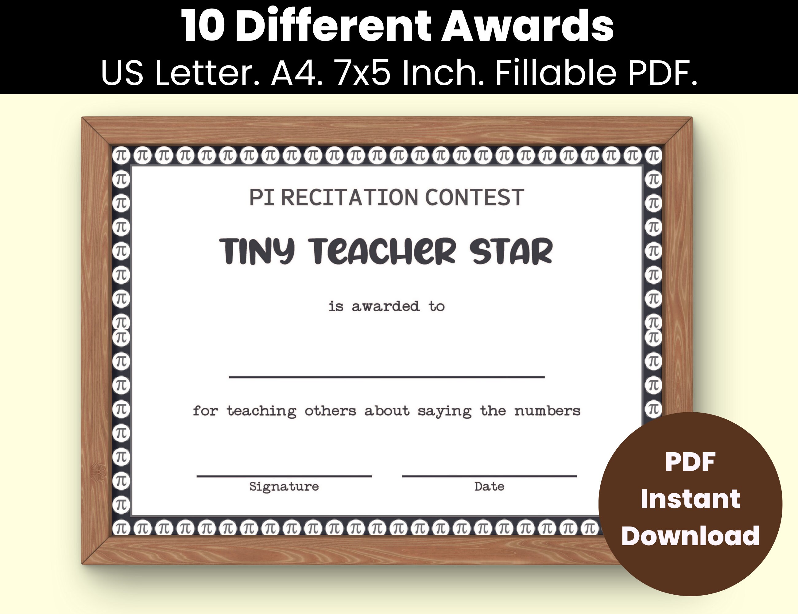 Pi Day Recitation Contest Award Certificates, Pi Day Games, Pi Day ...