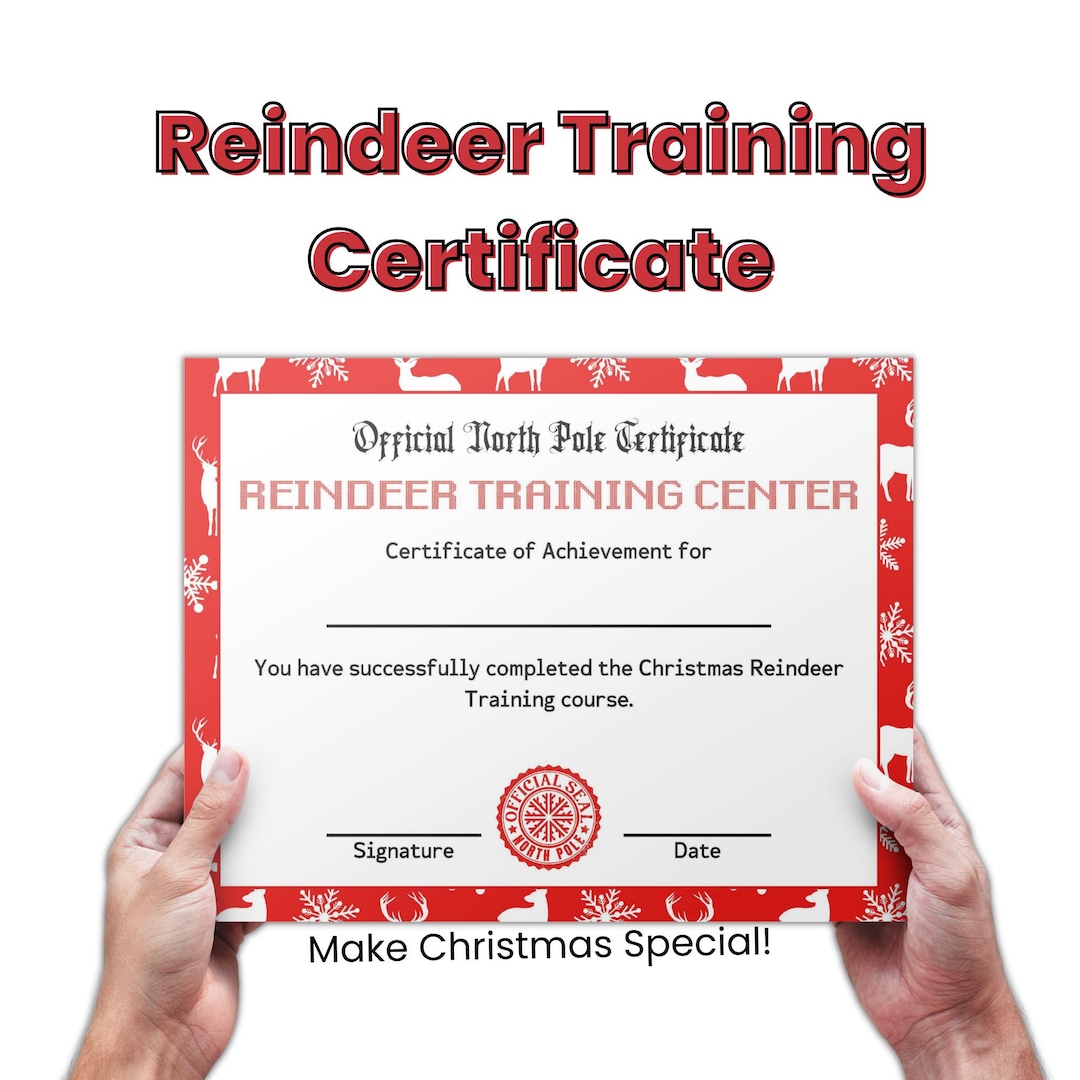 Reindeer Training Certificate of Achievement Template, Fun Christmas ...