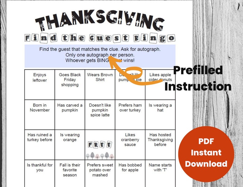 Fun Thanksgiving Find the Guest Bingo Game, Holiday Ice Breaker Game ...