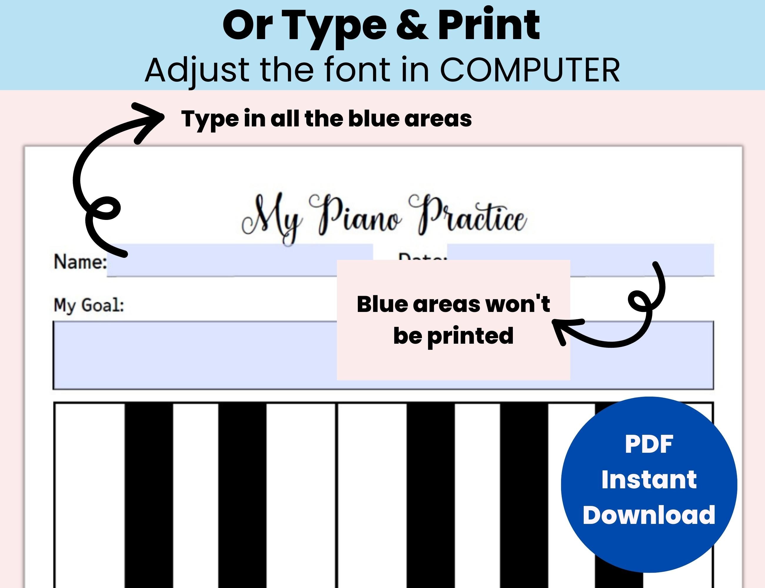 Weekly Piano Practice Chart, Music Practice Log, Music Practice Tracker ...
