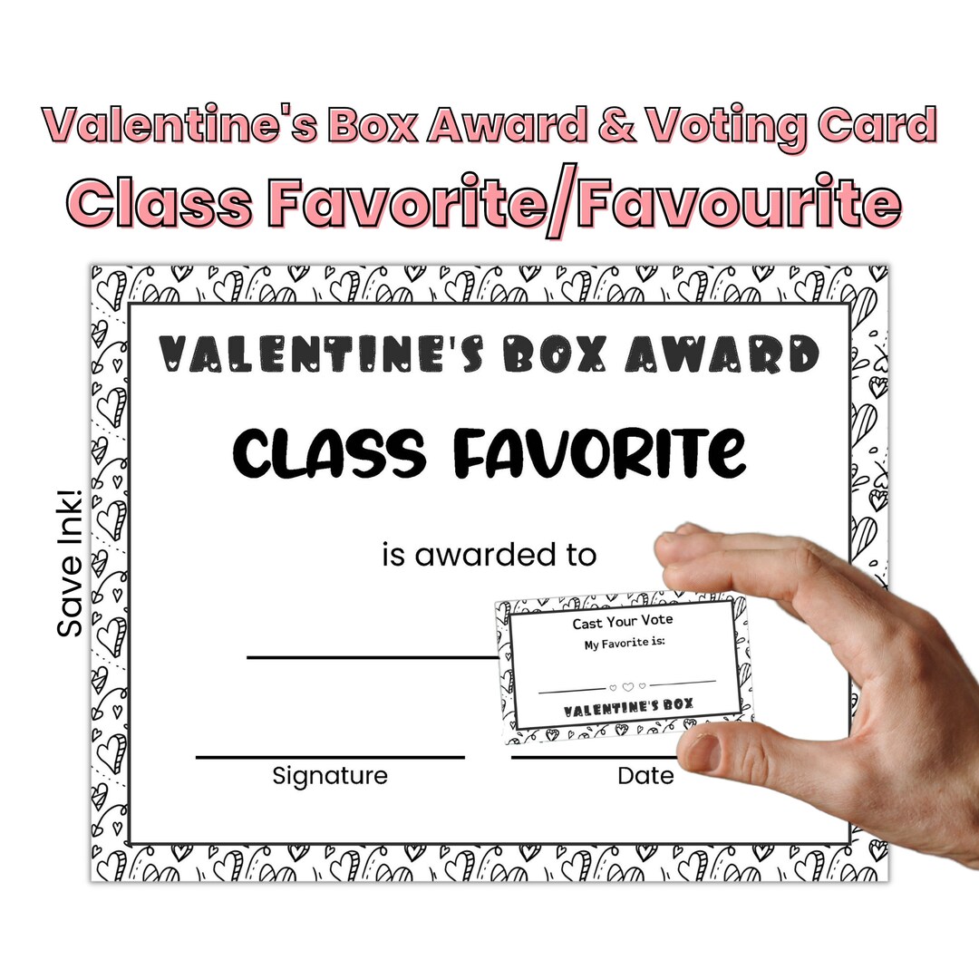 Class Favorite Award Certificate and Voting Cards for Valentines Box ...