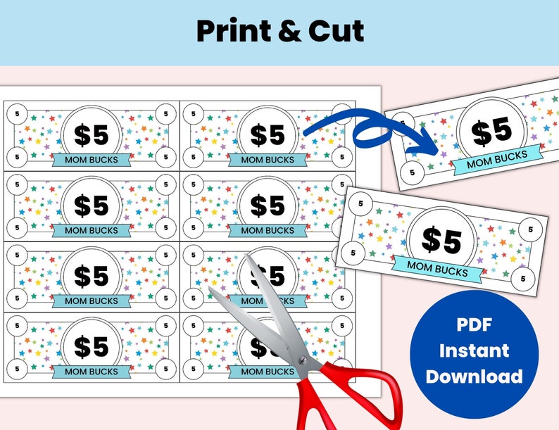 Mom Bucks Printable, Reward Bucks, Behavior Bucks, Chore Bucks ...