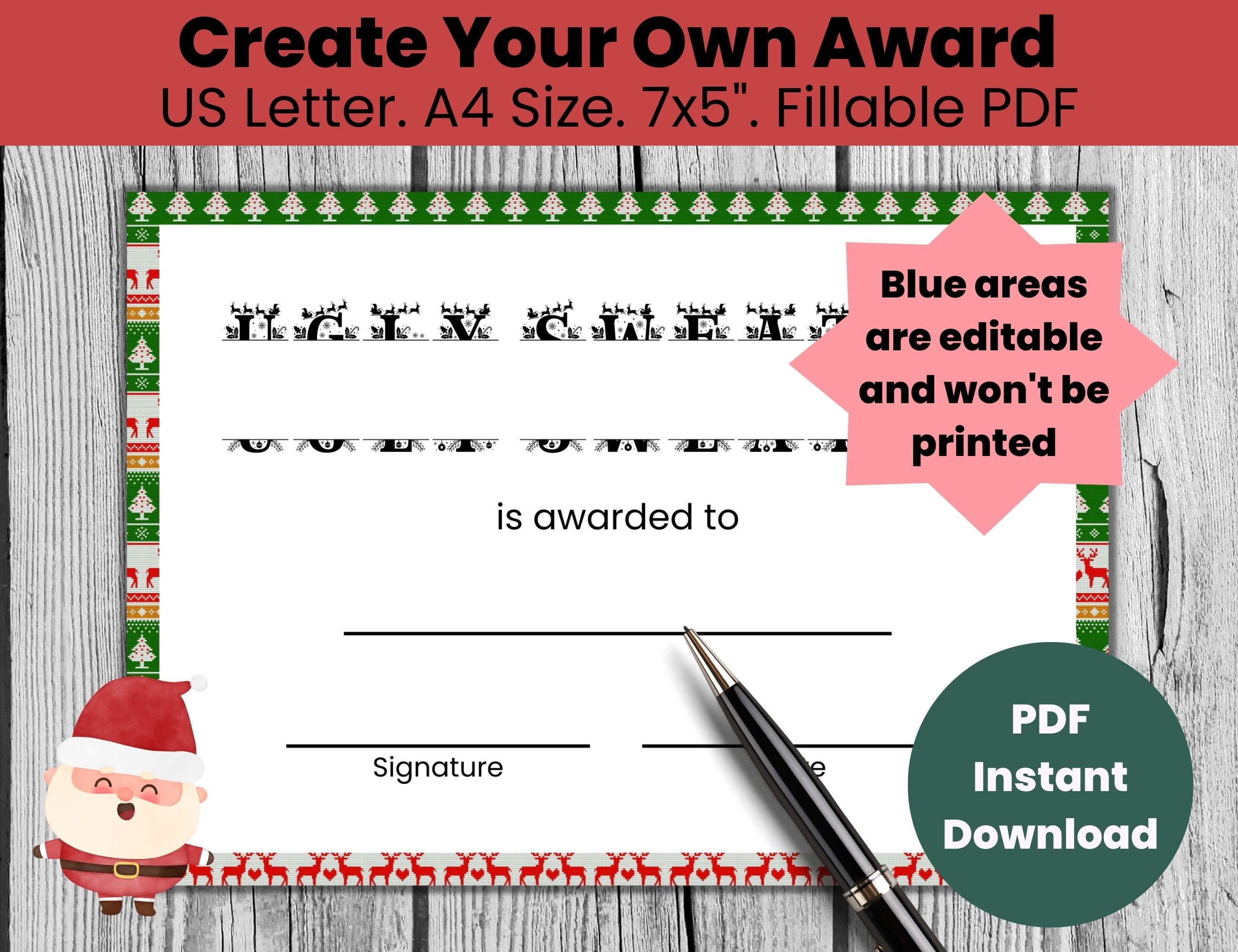 Ugly Sweater Award Certificates, Ugly Sweater Party Award Template ...