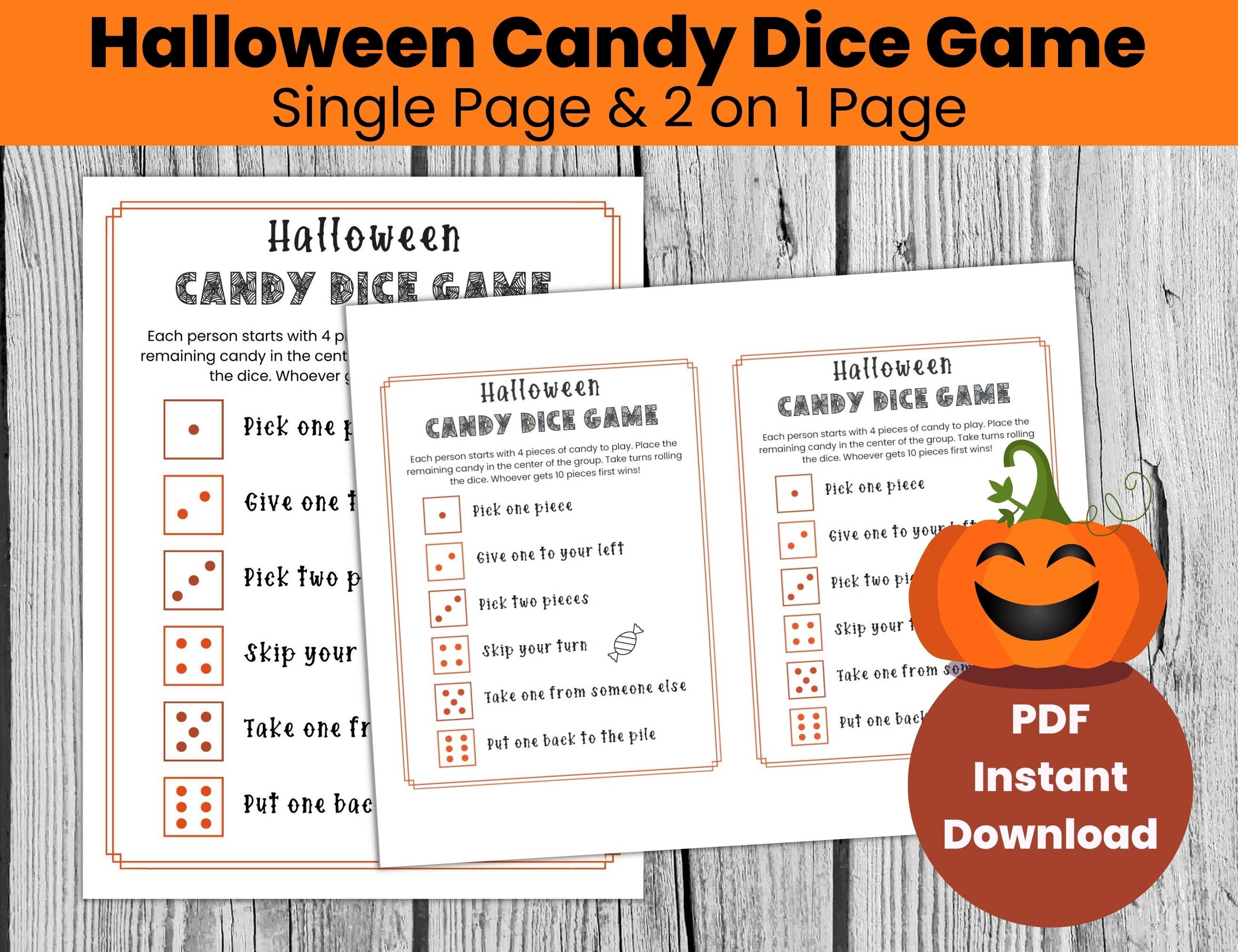 Fun Halloween Dice Game Bundle, Printable Halloween Party Game, Candy ...