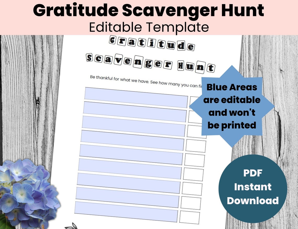 Printable Gratitude Scavenger Hunt for Kids Indoor, Thankful Activities ...