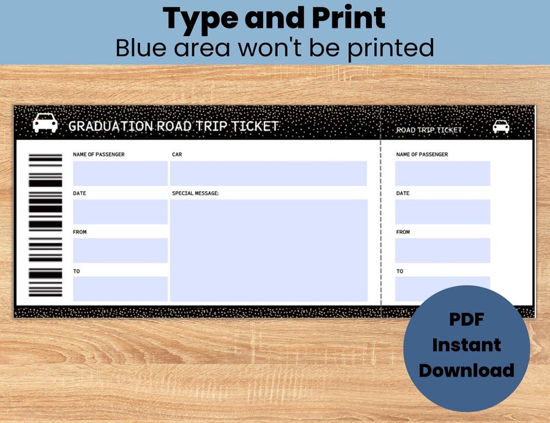 Graduation Road Trip Ticket Gift Certificate, Surprise Trip Ticket Gift ...