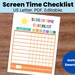 Summer Screen Time Checklist, Children Chore Chart Printable, Kids ...
