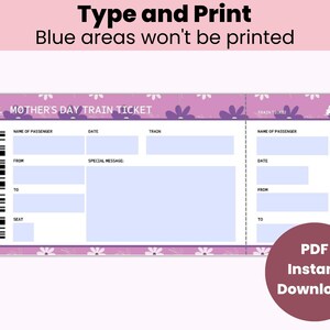 Personalized Mothers Day Train Ticket Gift Coupon Template, Train ...
