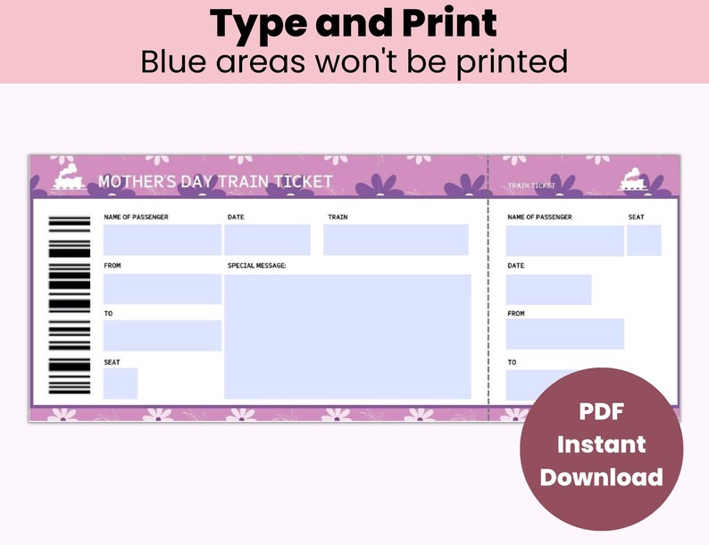 Personalized Mothers Day Train Ticket Gift Coupon Template, Train ...