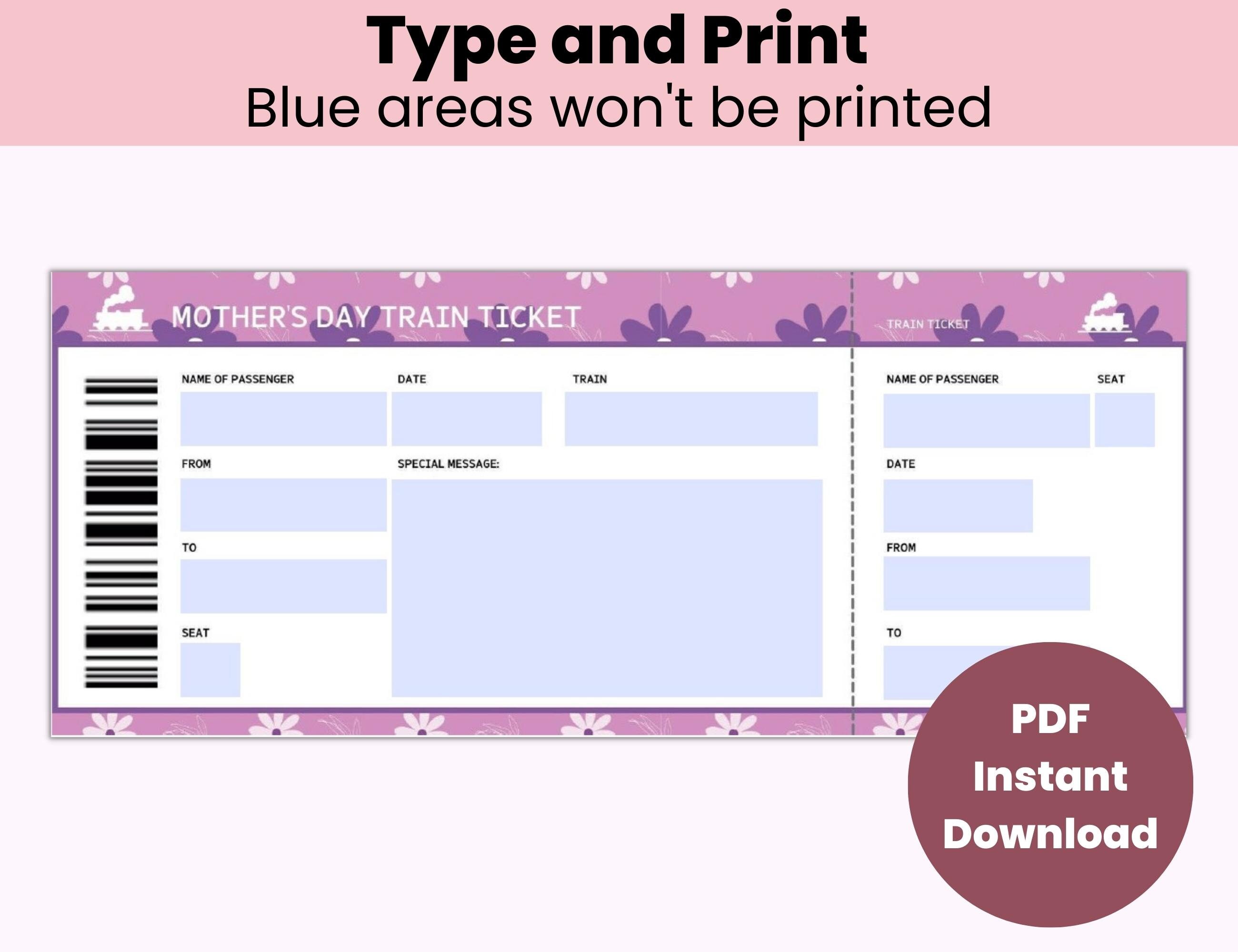 Personalized Mothers Day Train Ticket Gift Coupon Template, Train ...