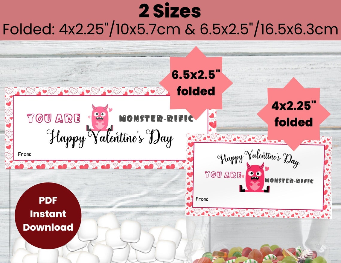 Monster Valentine Bag Topper, Valentines Party Favor Bag Topper, Class ...