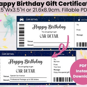 Car Detail Gift Coupon Template, Personalized Happy Birthday Car ...