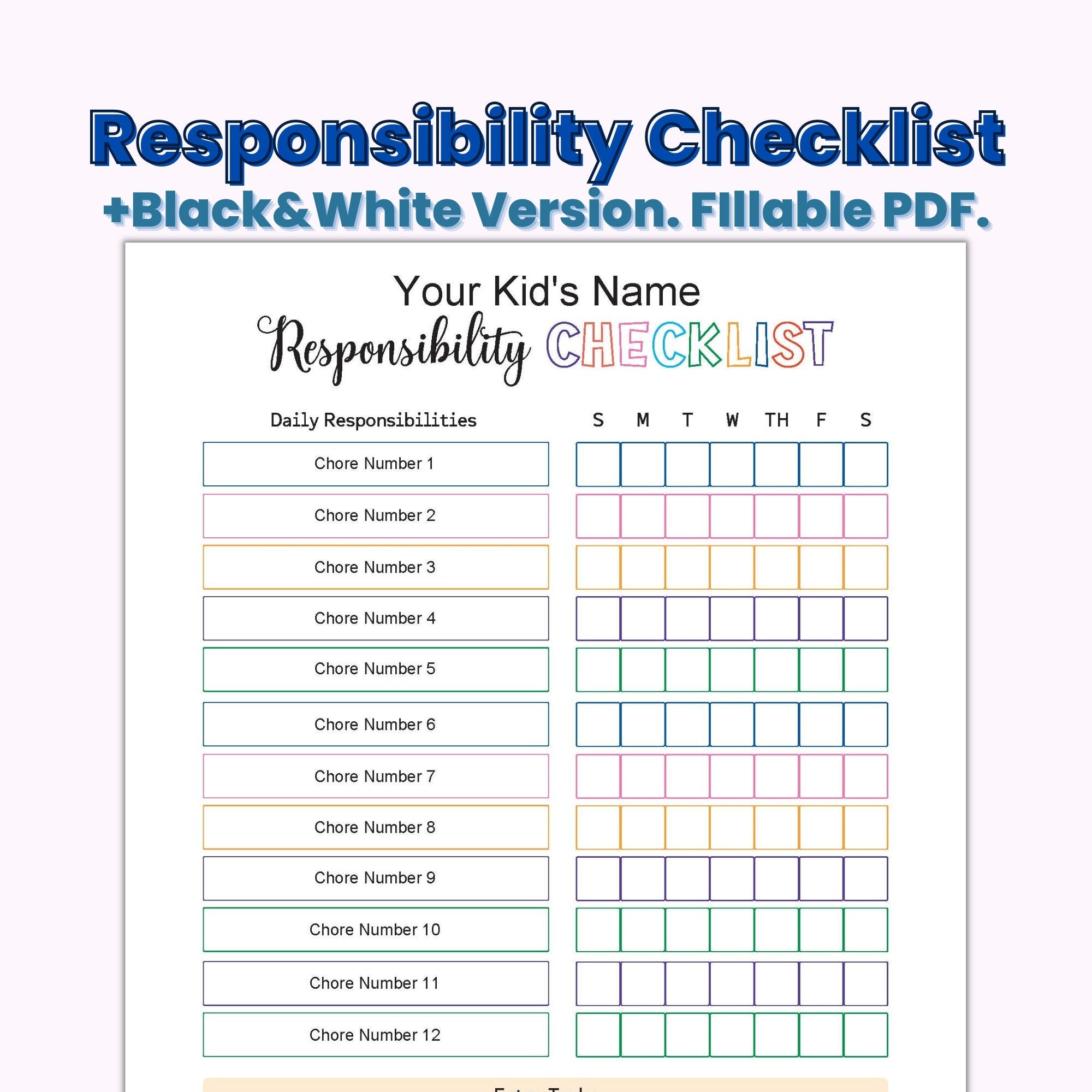 Kids Responsibility Checklist Template, Responsibility Chart for Kids ...