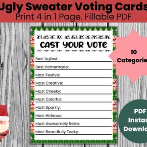 Ugly Sweater Award Certificates and Voting Cards, Christmas Ugly ...